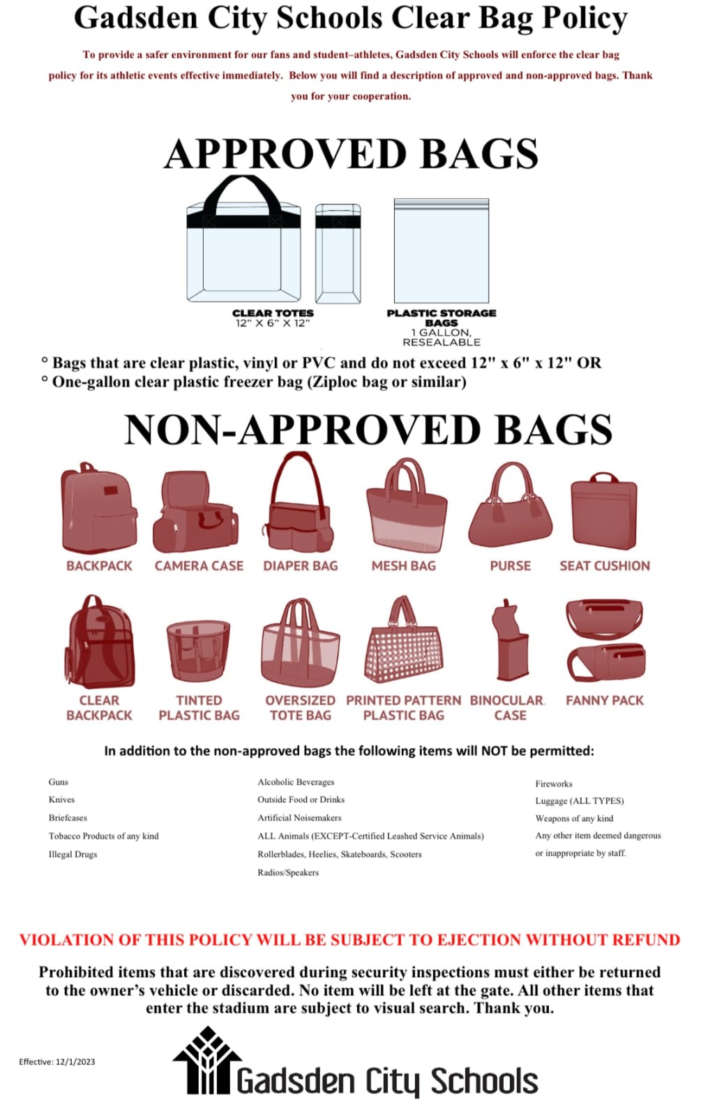 Sporting Events & Clear Bags - Gadsden City Schools